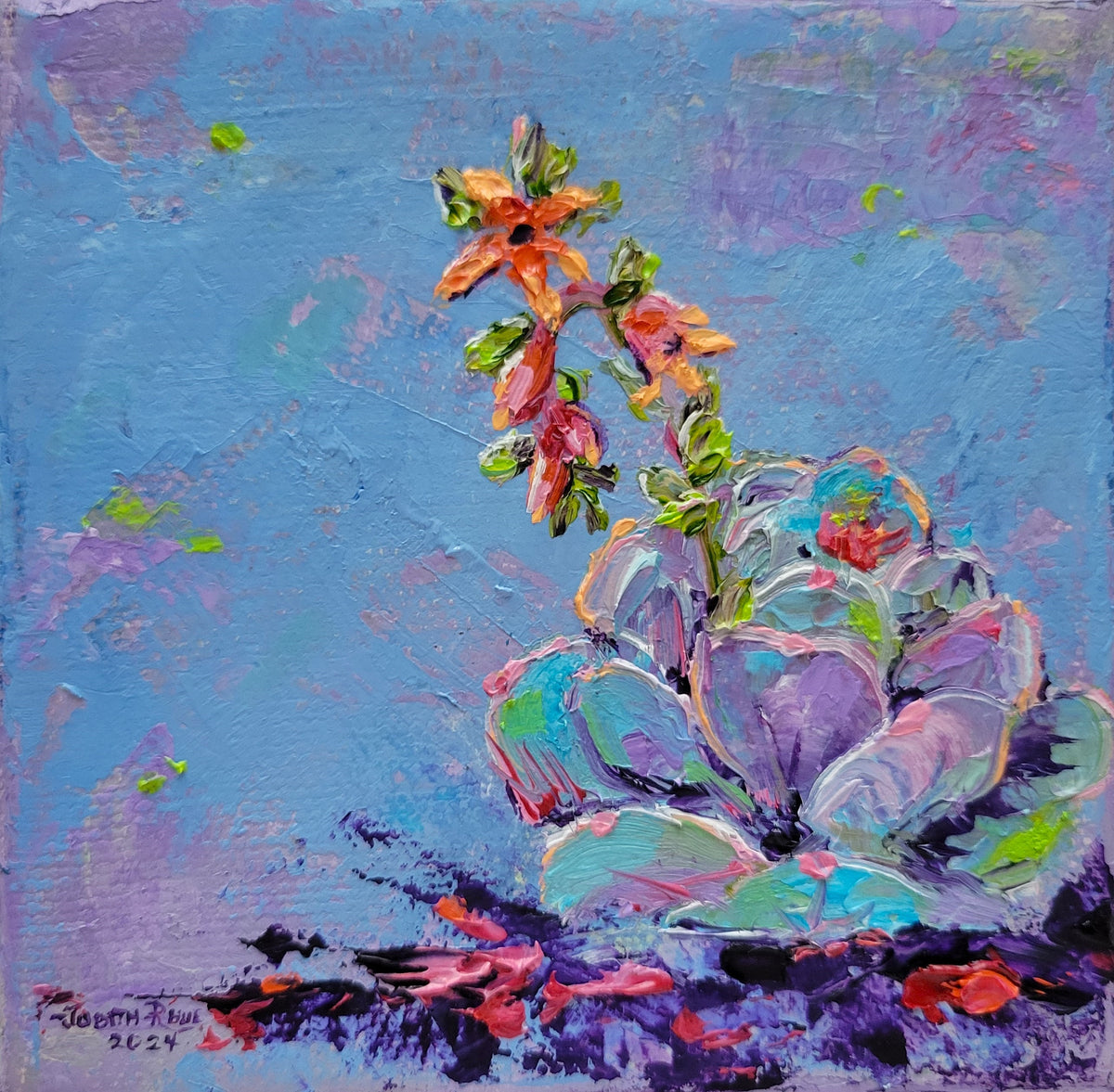 Cream Puff on the Rocks - original oil painting succulent flower cream ...